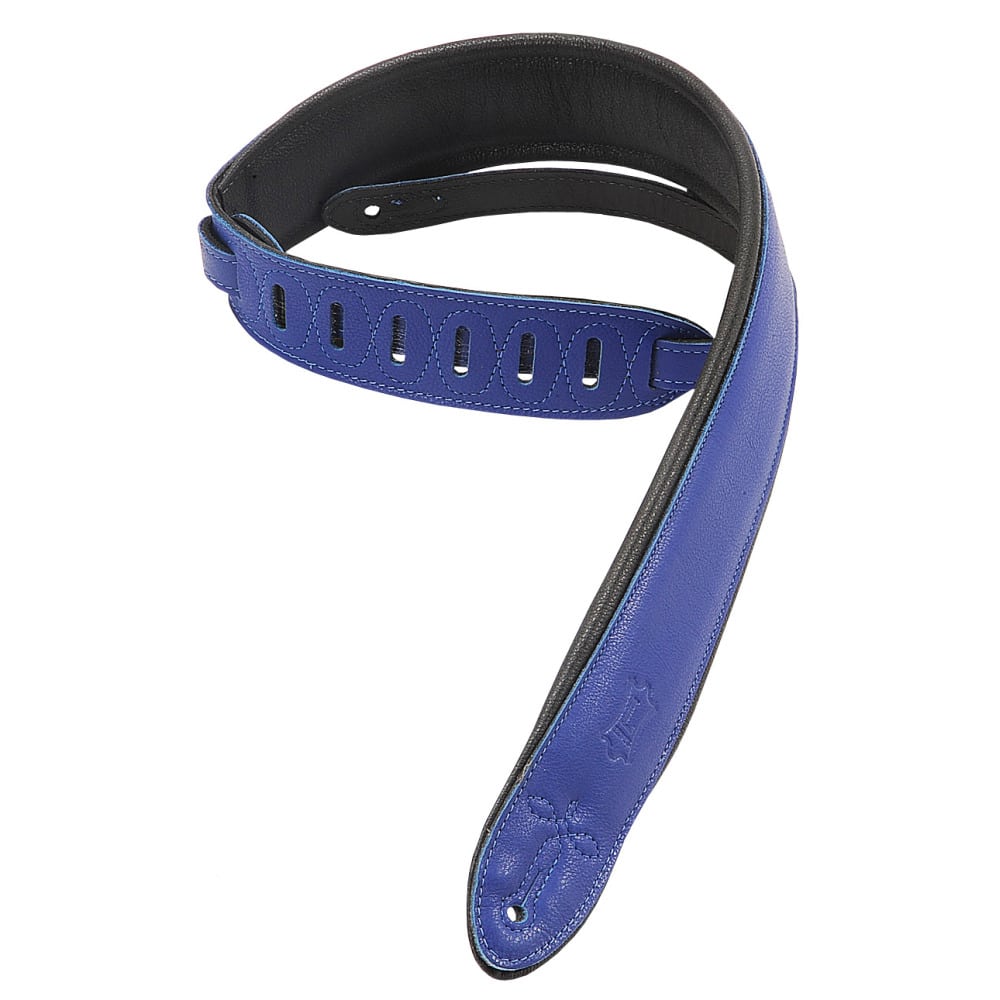 Levy’s 2 1/2″ wide blue garment leather guitar strap | Mega Music Store