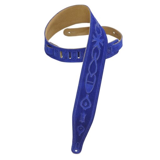 Levy’s 2 1/2″ wide royal blue suede guitar strap | Mega Music Store