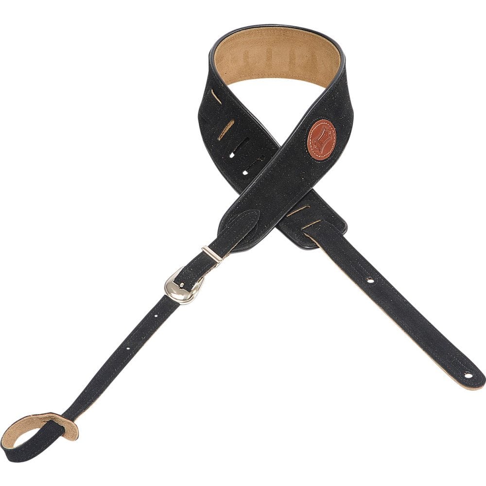 Levy’s 2 1/2″ wide black suede acoustic/resonator strap | Mega Music Store