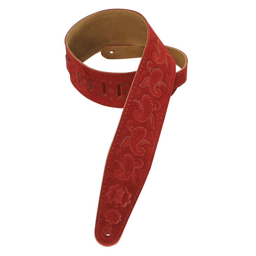 Levy’s 3″ wide red suede guitar strap | Mega Music Store